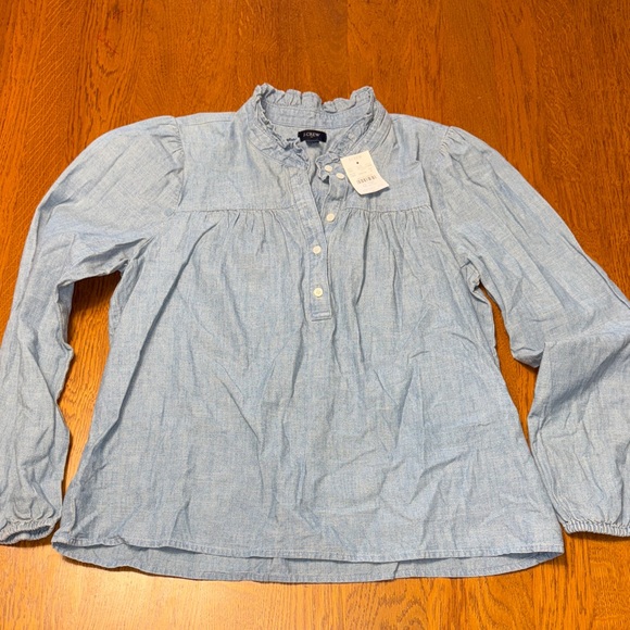 J. Crew | Tops | J Crew Medium Chambray Denim Blue Ruffled Shirt | Poshmark